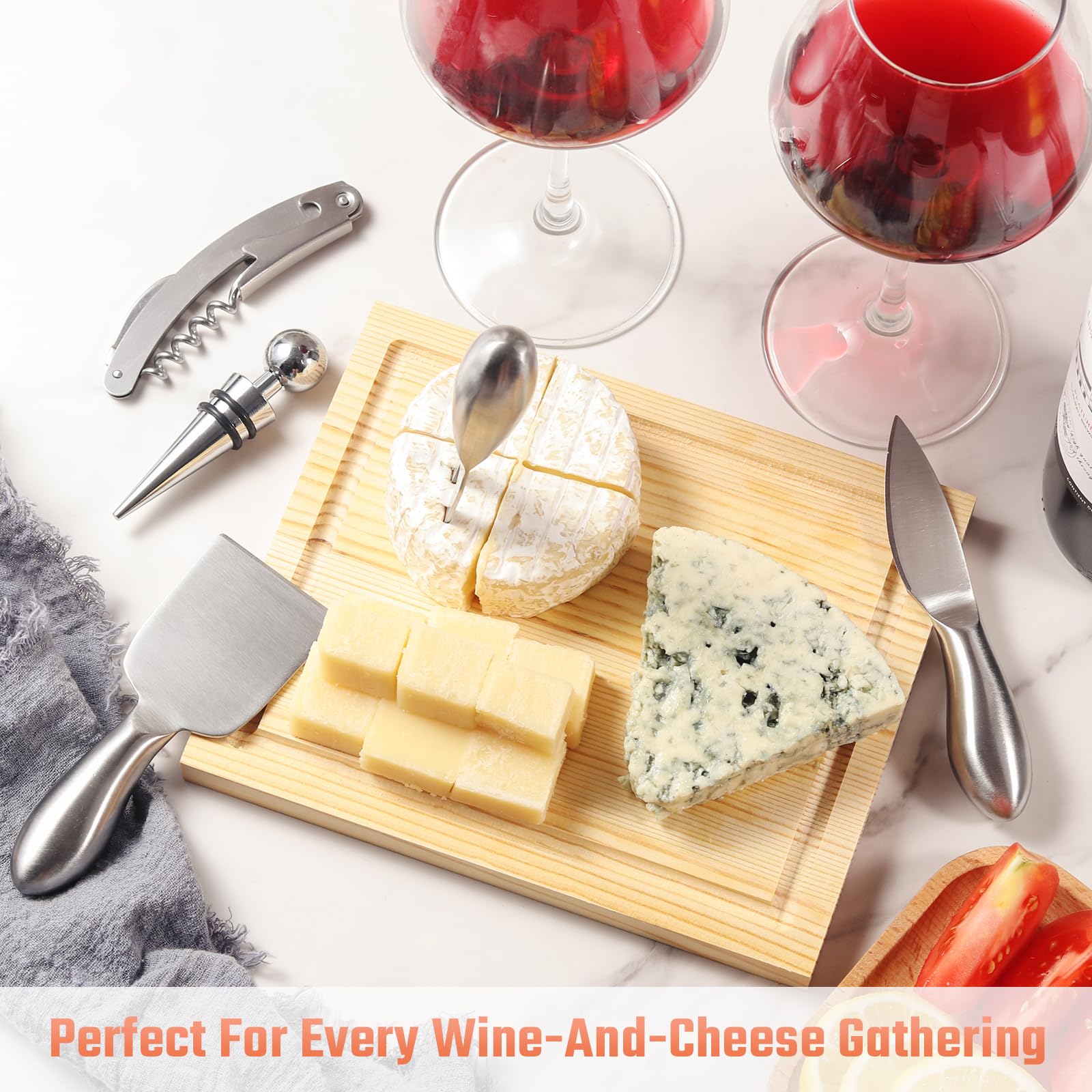 Cheese Gifts Wine Gifts,Cheese Knife Set with Cutting Board and Wine Tools,Cheese Knives for Charcuterie Board Accesories,Cheese&Wine Tools Set(Gift-Ready Box)