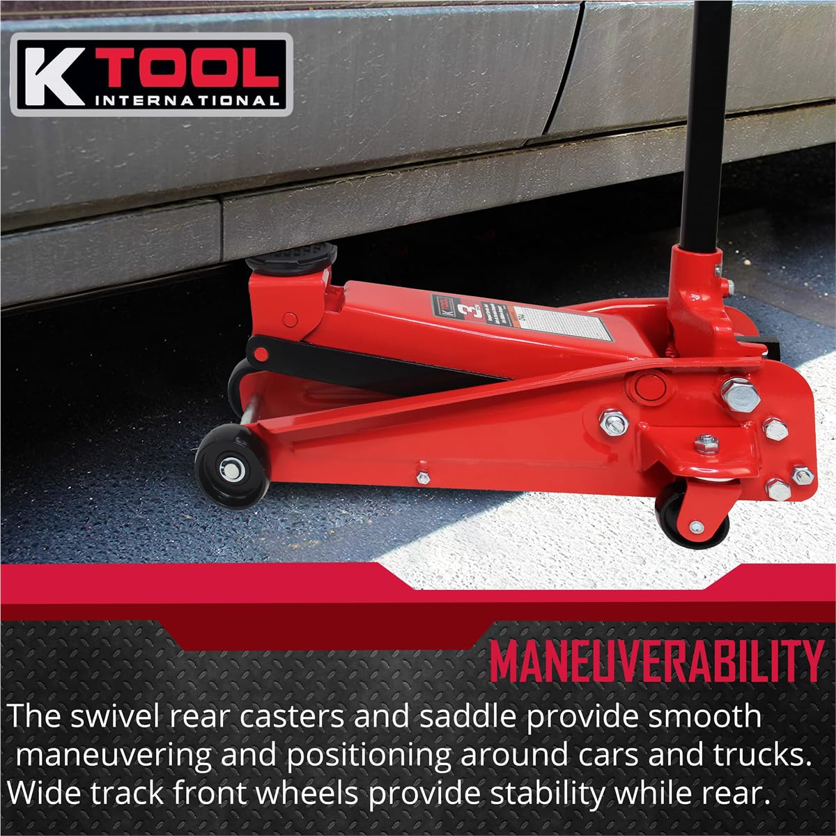 K Tool International 63131B 3 Ton Automotive Service Floor Jack for Garages, Repair Shops, and DIY, Portable, Compact, 6,000 lbs. Capacity, Hydraulic Lifting Range 5.5" - 8.75", Heavy Duty Steel, Red