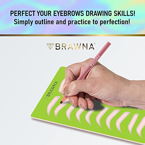 BRAWNA [ Upgraded Version ] Eyebrow Practice Stencil with Microblading Practice Skin | Microblading Template for Eyebrow Tattoo | Microblading Training Supplies | PMU Kit | 10 brow Shapes
