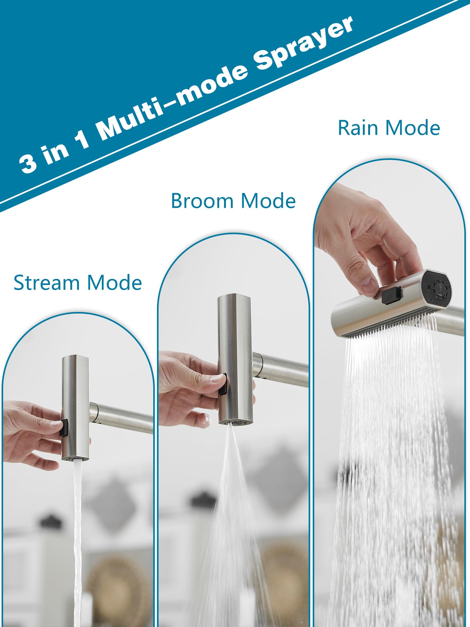 Black Kitchen Faucets with Pull Down Sprayer,Waterfall Kitchen Sink Faucet, Utility Stainless Steel Kitchen Faucets with Soap Dispenser,Single Handle Sink Faucet with Pull Down Sprayer for 3 Function