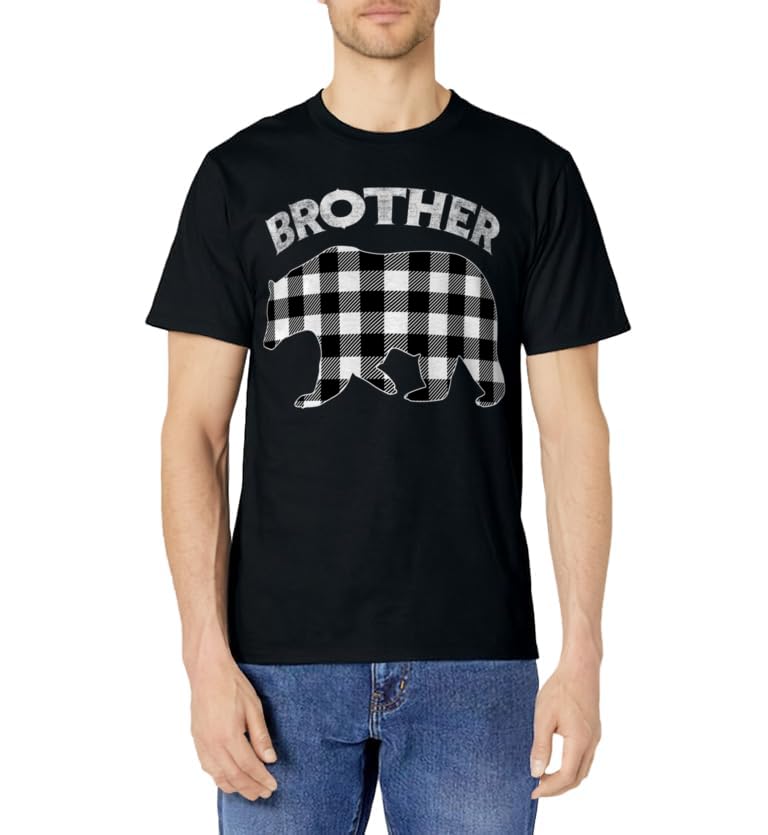 Black And White Buffalo Plaid Brother Bear Christmas Pajama T-Shirt