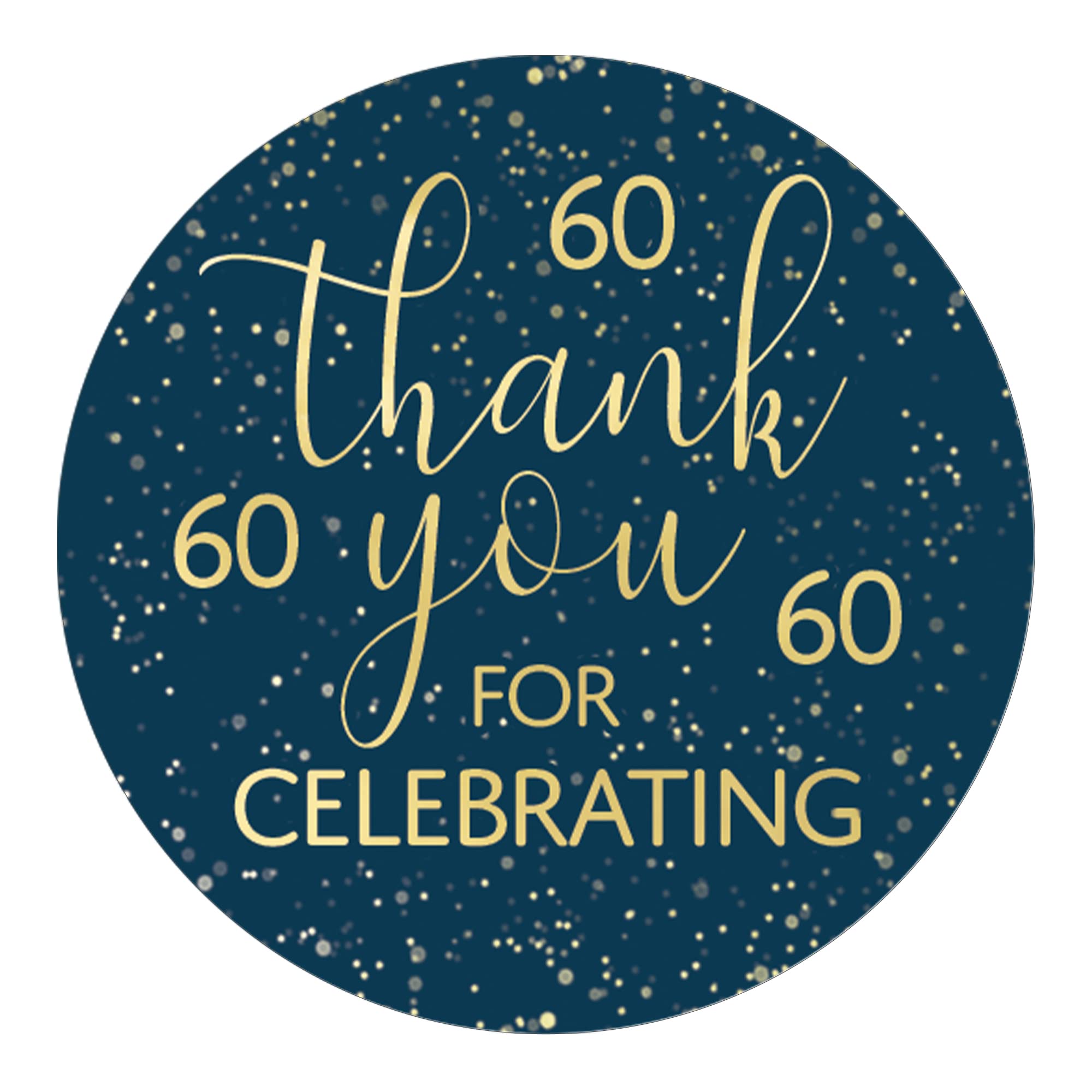 Navy Blue and Gold Birthday Favor Stickers - Gold Bday Thank You Labels, Envelope Seals, Candy Stickers - 1.75 in. - 40 ct - Adult Birthday Party Supplies (60th Birthday)