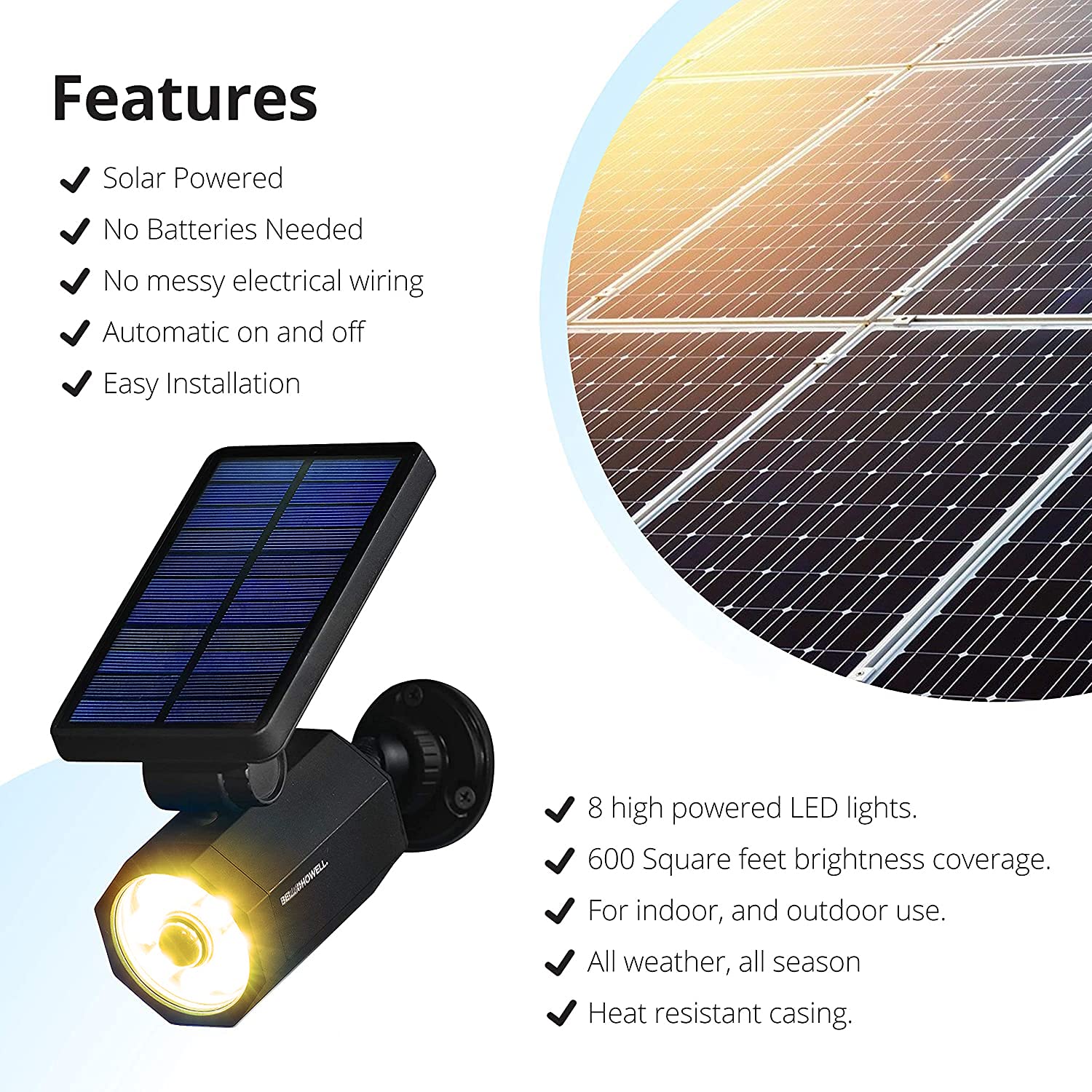 Bell+Howell Bionic Spotlight Warm Light Solar Lights Outdoor with Motion Sensor Super Bright 8 Bulb LED Lights Waterproof Landscape Spotlights for Patio Yard Garden Outdoor Lighting As Seen On TV