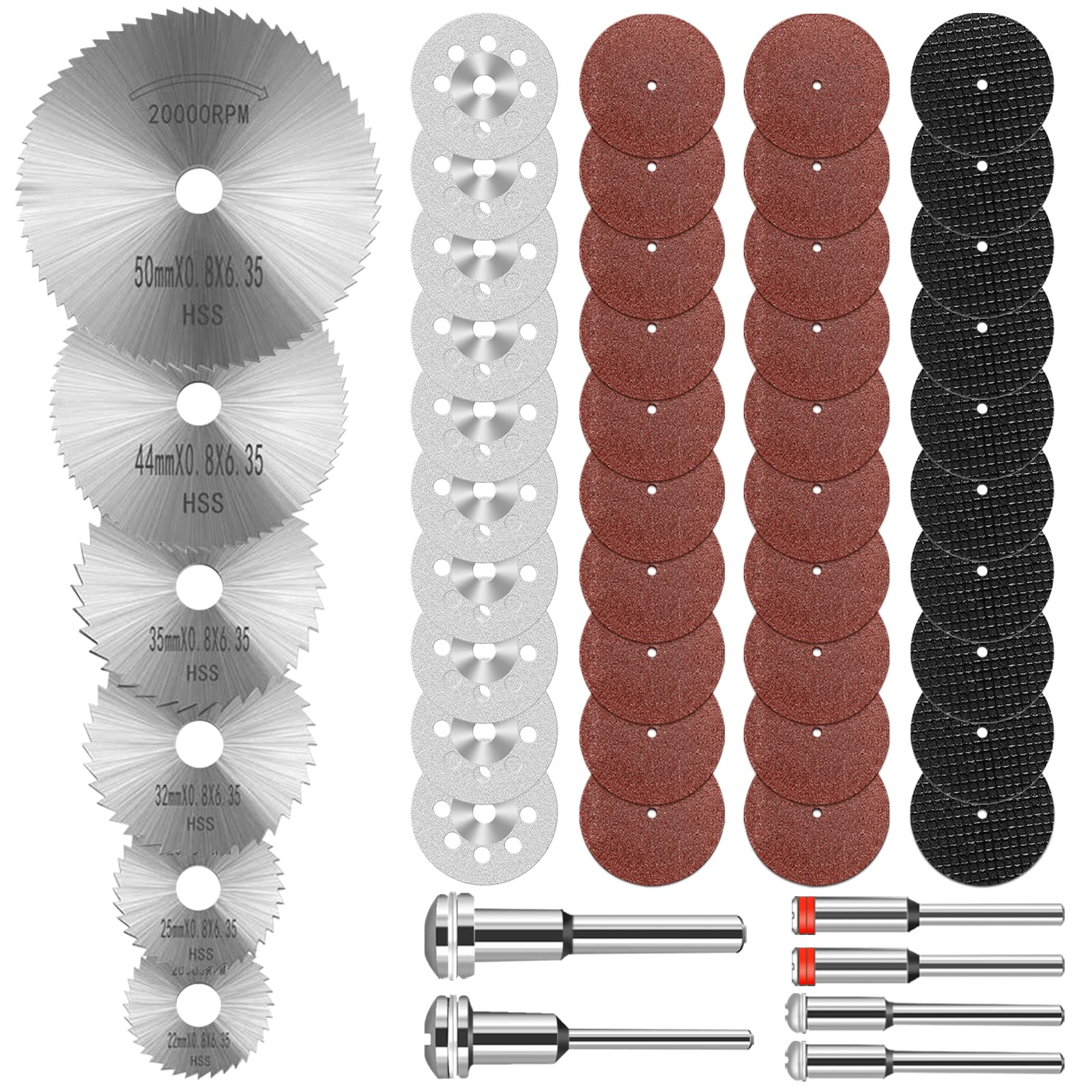 Cutting Wheel Set 46Pcs for Rotary Tool, HSS Cutting Wheels 6Pcs, Diamond Cutting Discs 10 Pcs and Resin Circular Saw Blades 30Pcs with 1/8" Shank for Wood Metal Plastic Stone Cutting