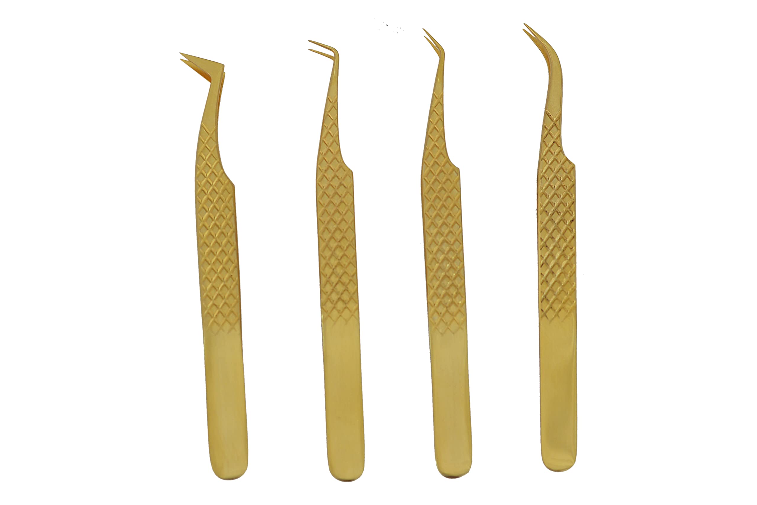 Eyelatic Lash Tweezers, Eyelash Extension Tweezers Set of 4 Volume Tweezers False Eyelash Applicator For Light Volume or Mega Volume Fans Lash Extension Golden