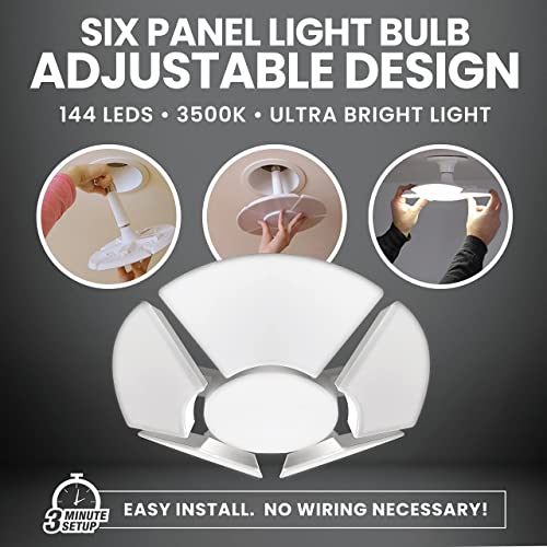 Bell+Howell Hex Bulb E26 LED Garage Light 6 Panel Deformable Shop Light Ceiling Light High-Intensity Lighting with 144 LED Bulbs for Attic, Basements, Office, Garage Lights