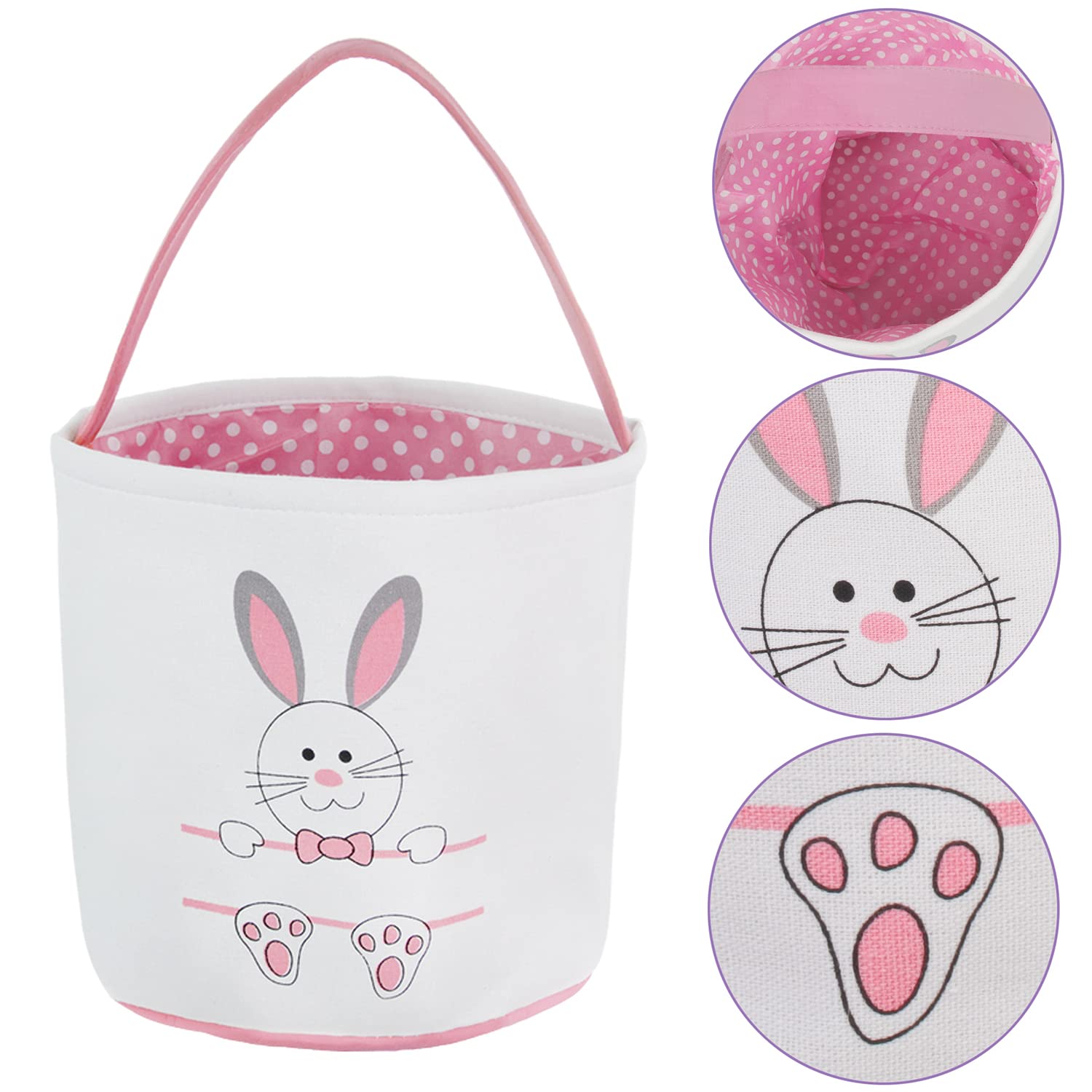 Easter Bunny Basket Egg Bags for Kids Canvas Tote Bags Buckets for Easter Eggs Personalized Candy Egg Basket with Rabbit Print Easter Tote Bag Party Candy Storage Decoration(2pcs)