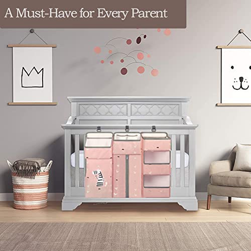 TOCKONIMN Hanging Diaper Caddy Organizer for Baby Crib - 3-in-1 Diaper Stacker for Changing Table Nursery Organization Storage Holder for Baby Essentials Attachment Portable Combining Clothing (Pink)