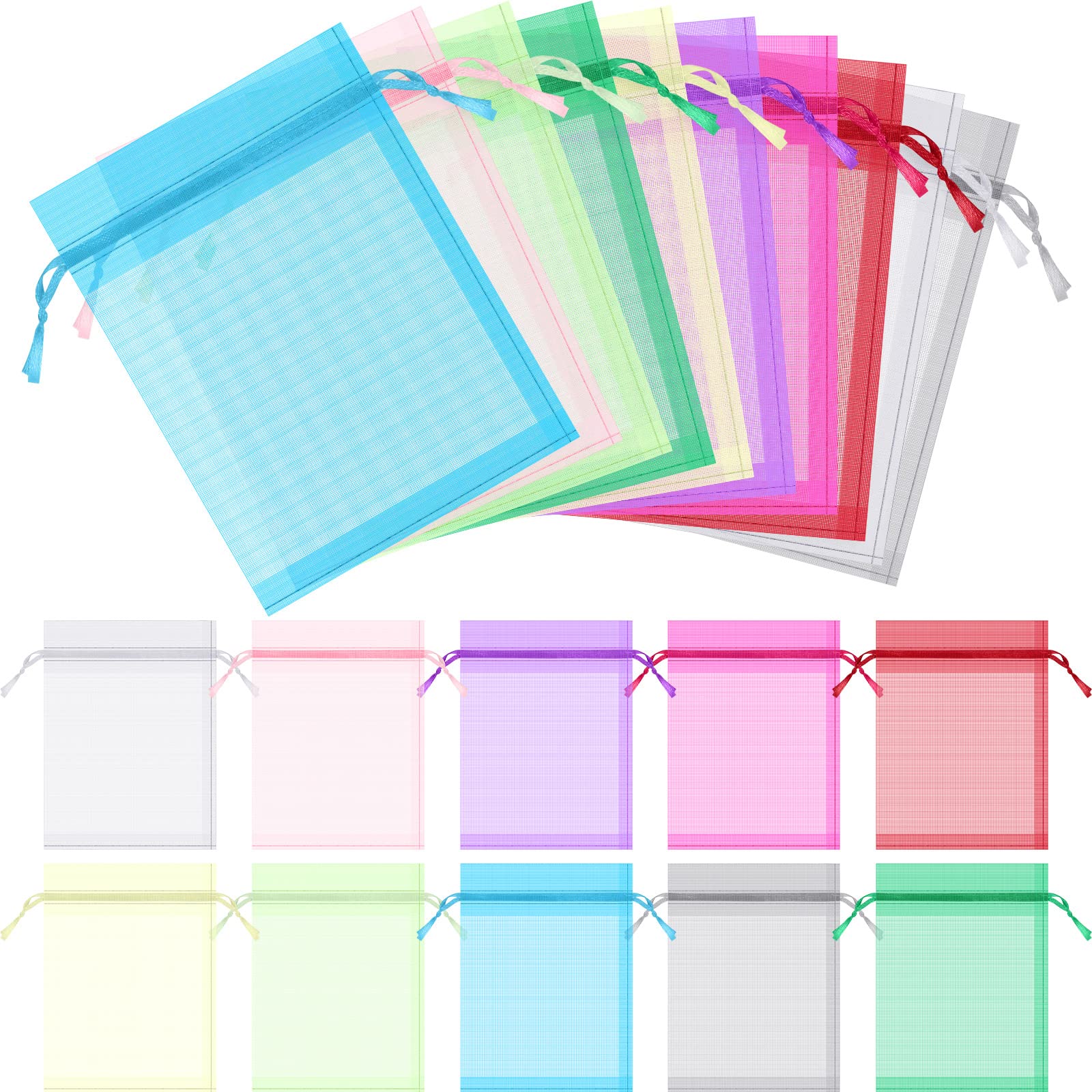 Woanger 500 Pcs Organza Bags Drawstring Favor Bags Mesh Bags for Jewelry Bracelets Candy Party Favor Small Gift (Assorted Color, 3 x 4 Inch)