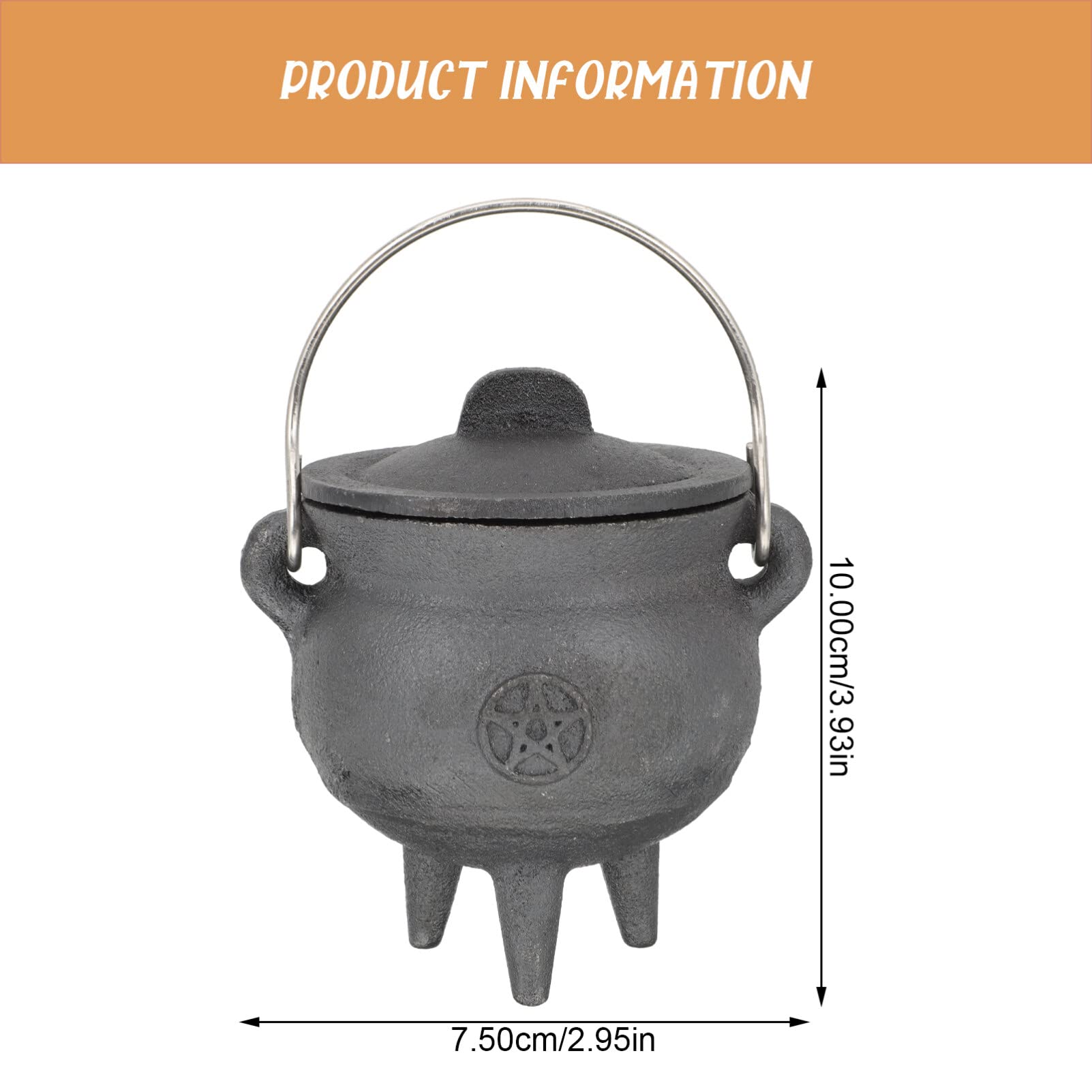 DOITOOL Cast Iron Cauldron with Lid and Handle, Halloween Witch Cauldron, Black Witch Pot for Smudging, Incense Burning, Halloween Decoration (Threephase Moon)