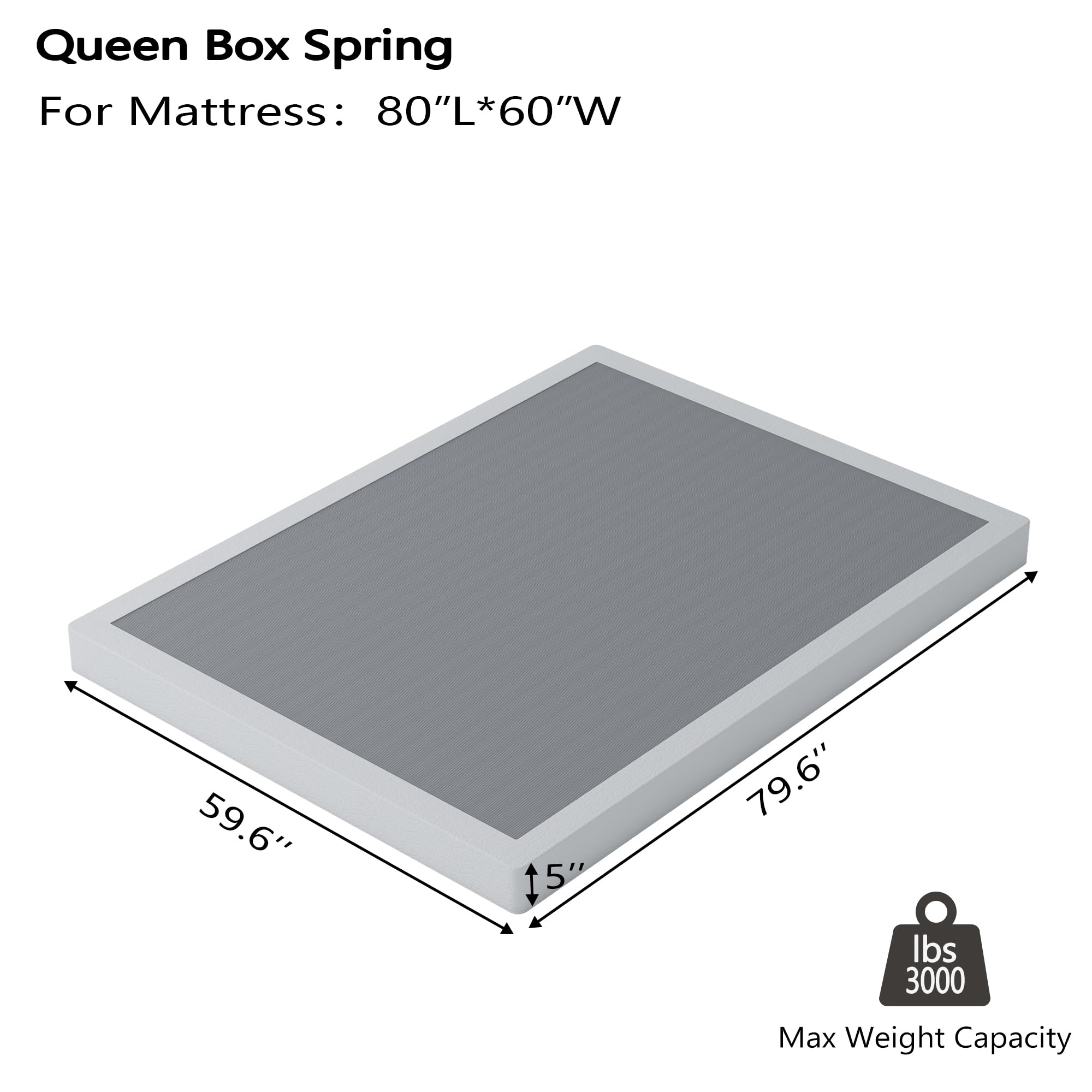 HOBINCHE 5 Inch Queen Size Box Spring for Bed,Heavy Duty Box Spring with Fabric Cover,Noise Free,Easy Assembly,3000LBS Weight Capcity Metal Mattress Foundation,Non-Slip