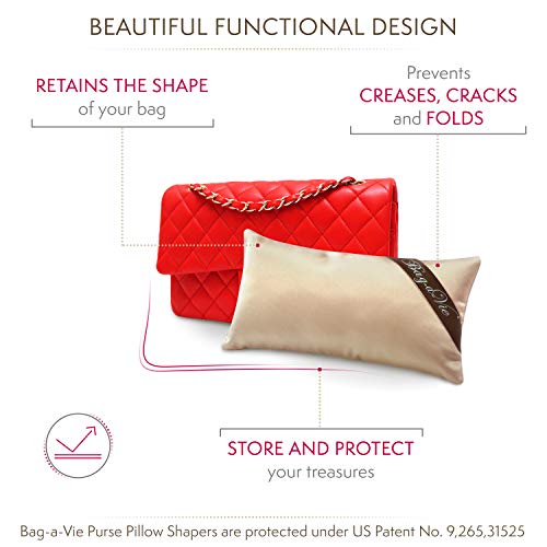 Bag-a-Vie Handbag Shaper Pillow – Luxury Handbag Shaper & Purse Shapers - [Mini] 9” x 4.5” - Fits Flap Bags and Shoulder Bags - Champagne