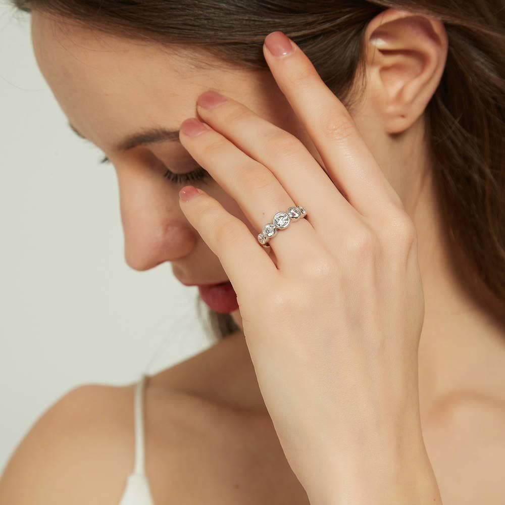 BERRICLE Sterling Silver 5-Stone Cubic Zirconia CZ Fashion Anniversary Ring for Women, Rhodium Plated Size 9