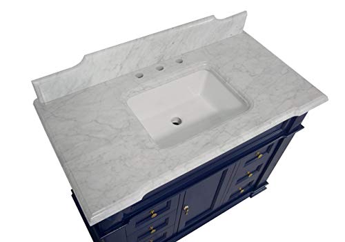 Elizabeth 42-inch Bathroom Vanity (Carrara/Royal Blue): Includes Royal Blue Cabinet with Authentic Italian Carrara Marble Countertop and White Ceramic Sink
