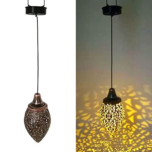 Outdoor Garden Lights Courtyard Decor Yard Home Decoration Accessories Metallic LED Solar Light Hollow Lantern Hanging