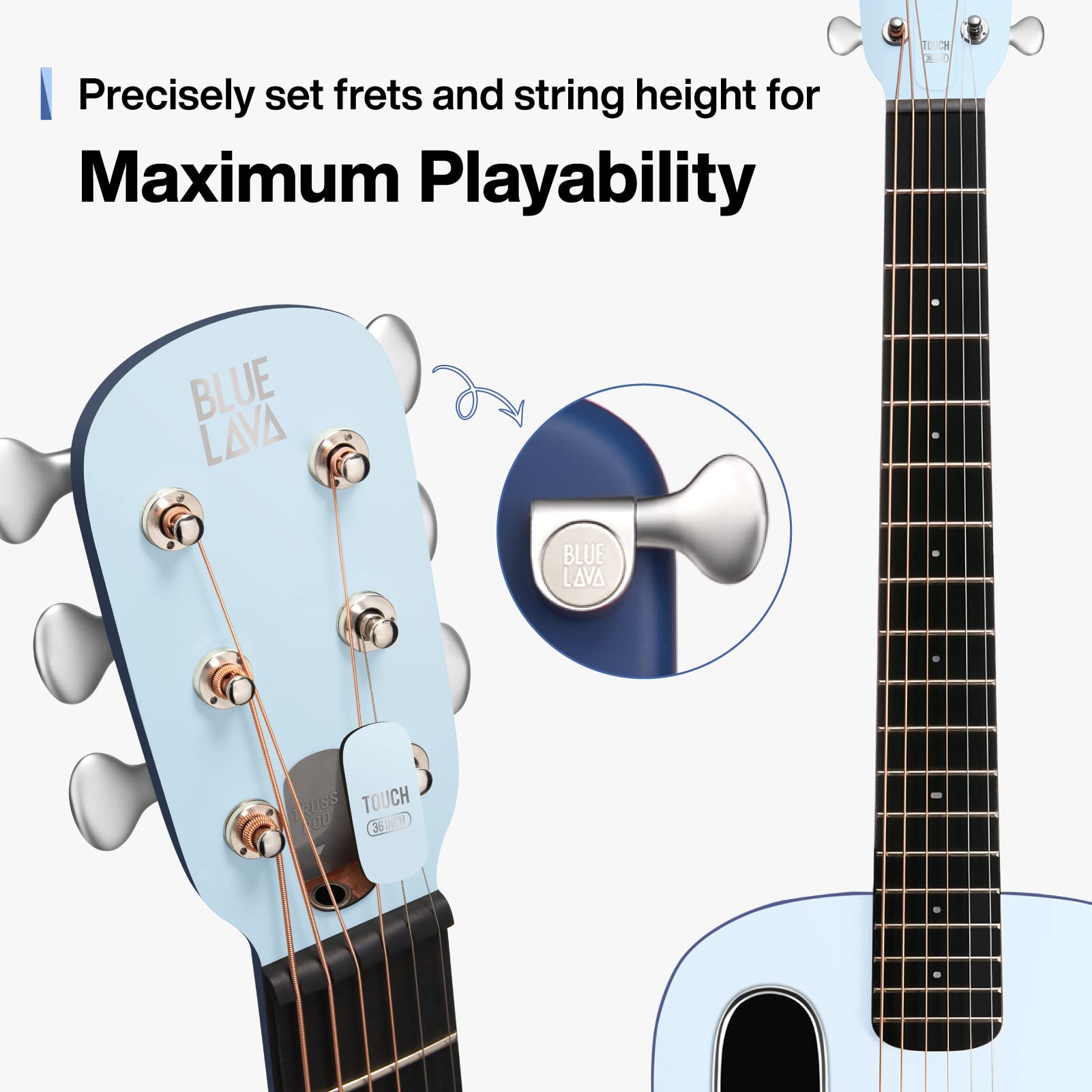 BLUE LAVA Touch Smart Guitar, Beginner Acoustic Practice Guitars for Adults & Teens 36'' Ocean Blue