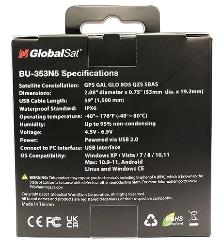 GlobalSat BU-353N5 USB GNSS Receiver, Black