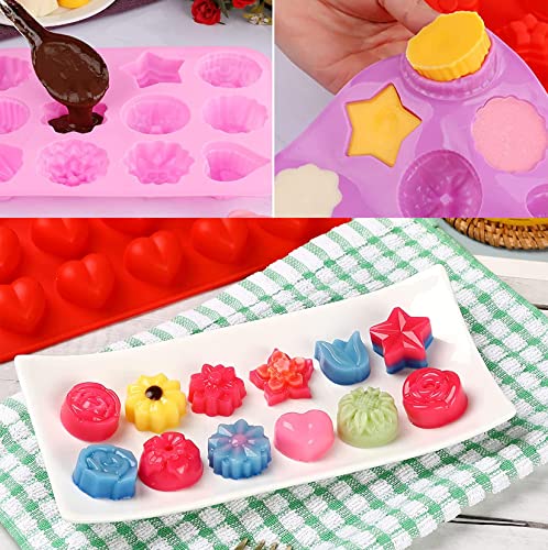 Chocolate Molds Candy Molds for Baking Sweet Treats,15 Cavity Flower Shape Non-Stick Silicone Baking Molds Ice Cubes for Wedding,Festival,Party and DIY Crafts, 6 Pack