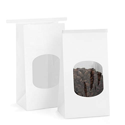 BagDream Bakery Bags with Window Kraft Paper Bags 50Pcs 3.54x2.36x6.7 Inches Tin Tie Tab Lock Bags White Window Bags Cookie Bags, Coffee Bags, Treat Bags, Popcorn Bags