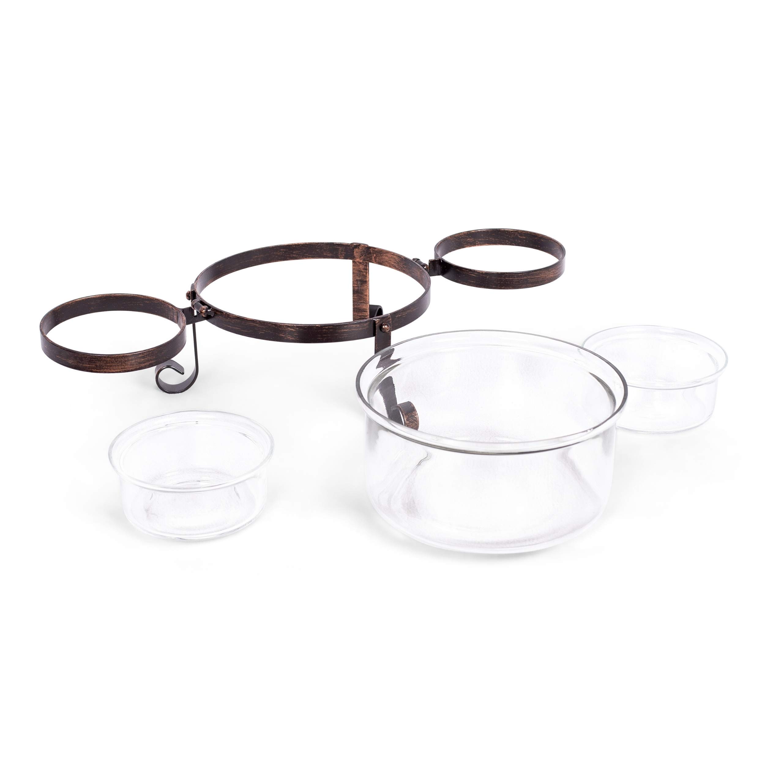 BIRDROCK HOME Chip and Dip Serving Bowl Set - Triple Glass Bowls with Metal Frame - Salsa Appetizer Party Serveware - Veggie, Shrimp, Guacamole, Chips and Taco Platter - Party Size - Compact Storage
