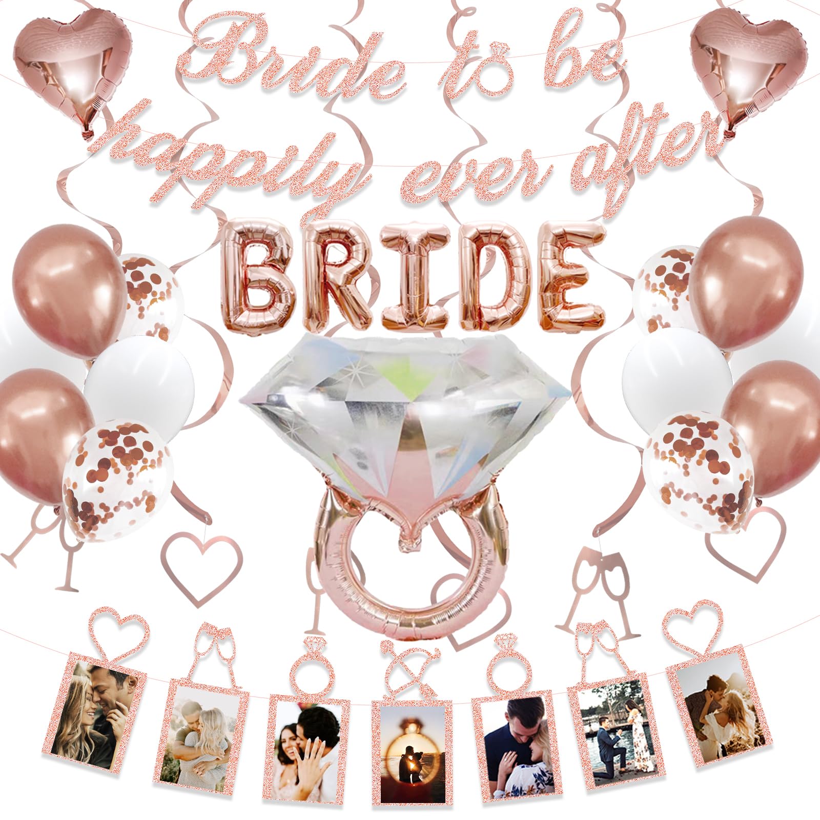 Concico Bridal Shower Decorations Party Supplies Set of Bride to be Photo Banner, Balloons, Hanging Swirls for Bridal Shower/Bachelorette Party decor