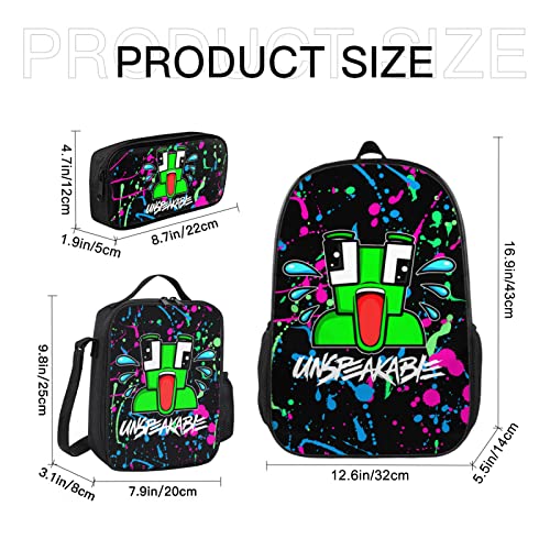 cwixnao Cartoon Backpack 3PCS Backpack Set 17inch School Backpacks with Lunch Bag Pencil Case Fans Gift for Boys Girls Students, rainbow Splash