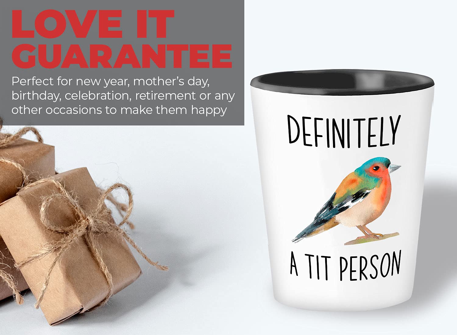 Bubble Hugs Bird Lover Shot Glass 1.5oz - Definitely A Tit Person - Bird Owner Pet Owner Funny Animal Lover Ornithology