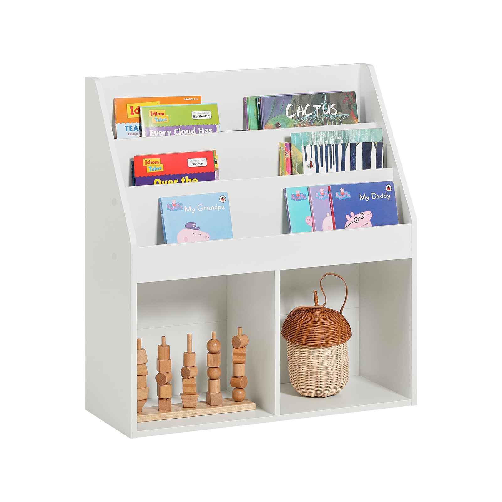 SoBuy Kids Book Shelf 3 Titers Children Bookcase, Toy Shelf Storage Display Shelf Rack Organizer Holder Playroom Nursery Classroom Library, White, KMB39-W