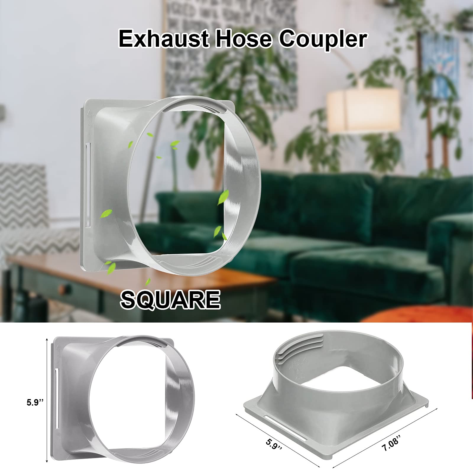 KesaPlan Portable Air Conditioner Exhaust Hose Coupler, 5.9 Inch Window Adapter A/C Unit Tube Connector Mobile Accessories Exhaust Pipe, Used to Connect The Back End of A/C Exhaust Port (Square)