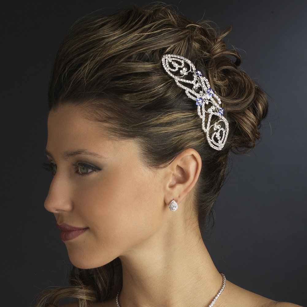 Bella Silver Clear & Blue Rhinestone"Twilight" Comb