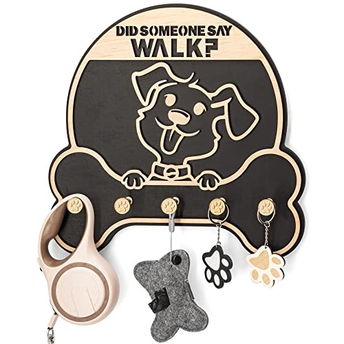 MTERSN Dog Leash Holder for Wall - Decorative Key Holder for Wall and Leash Holder Wall Mount with 5 Dog Paw Print Hooks for Dog Leash,Coat,Toys- Dog Accessories Organizer for Rustic Home Decor