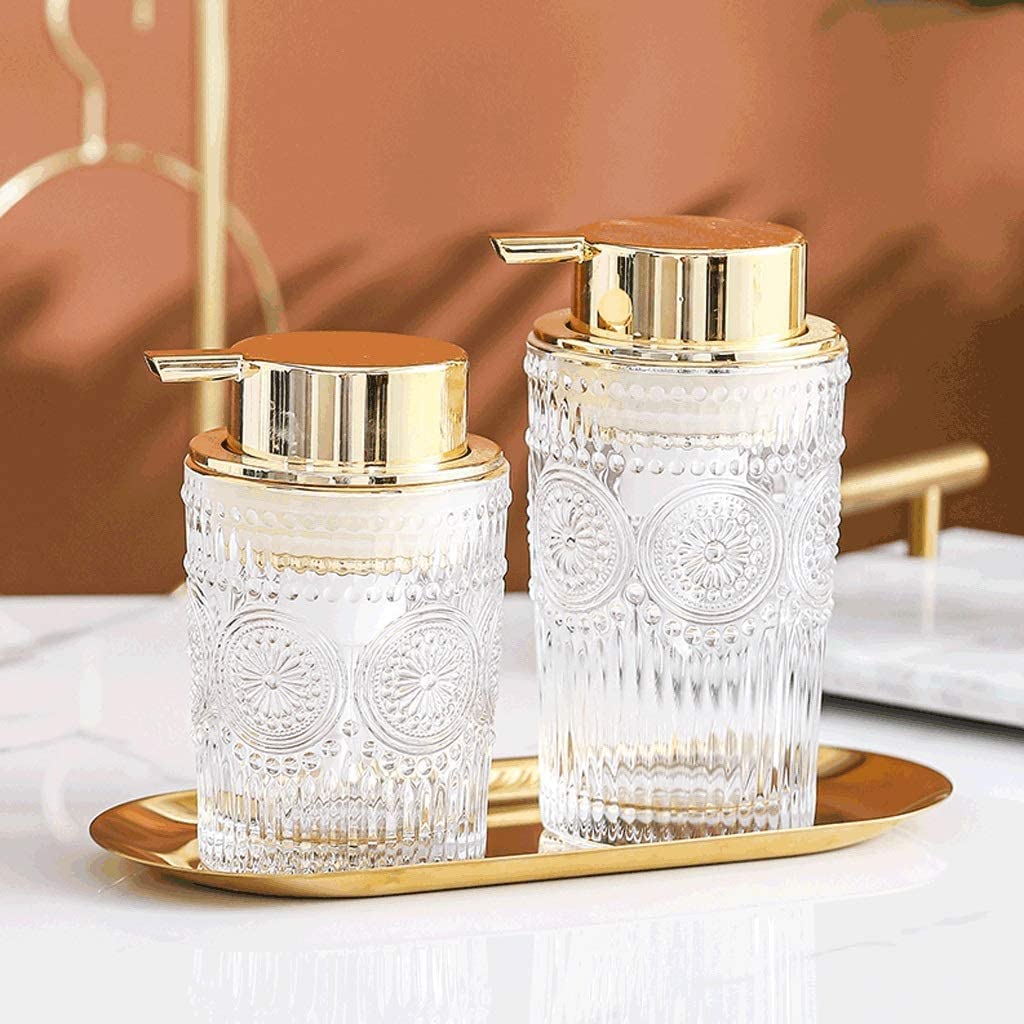 Bottles Glass Soap Dispenser,Transparent Foam Soap Dispenser Set,Large Countertop Shower Dispenser Shower Pump S/L/Set-Clear Holder (Size : Large)