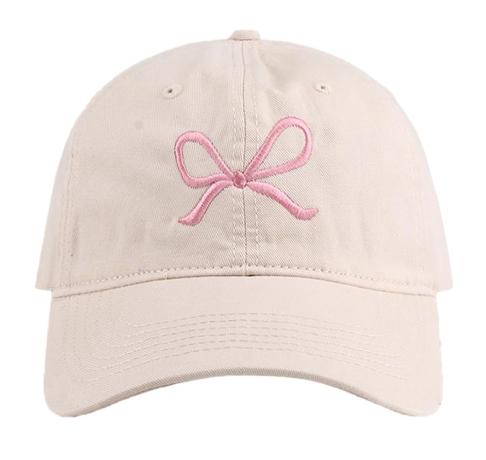 Bow-Tie Baseball Cap for Women Fashion Sun Hats for Women Trucker Hat Y2k Sun Cap Visor Cap Hiking Travel Trendy 2024 Beige/Pink