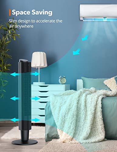 Orgtoy Tower Fan for Bedroom, 42” Oscillating Cooling Fan with Remote, Height Adjustable, 12H Timer, 5 Speeds, LED Display, Low Noise, Touchpad, Space-Saving, Quiet Stand Up Fan for Offices and Home