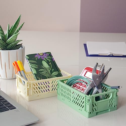 monomono Mini Stackable Plastic Baskets - 5-Pack, Cute and Compact Solution for Home and Office Organization (5.9x3.9x2.2 in, Blue)