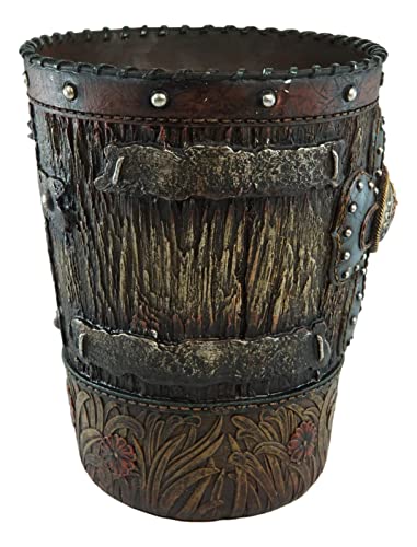 Ebros Gift Rustic Western Old World Country Blue Cross with Concho and Nailheads in Faux Distressed Wood Finish with Floral Patterns (Dry Waste Basket Trash Bin)