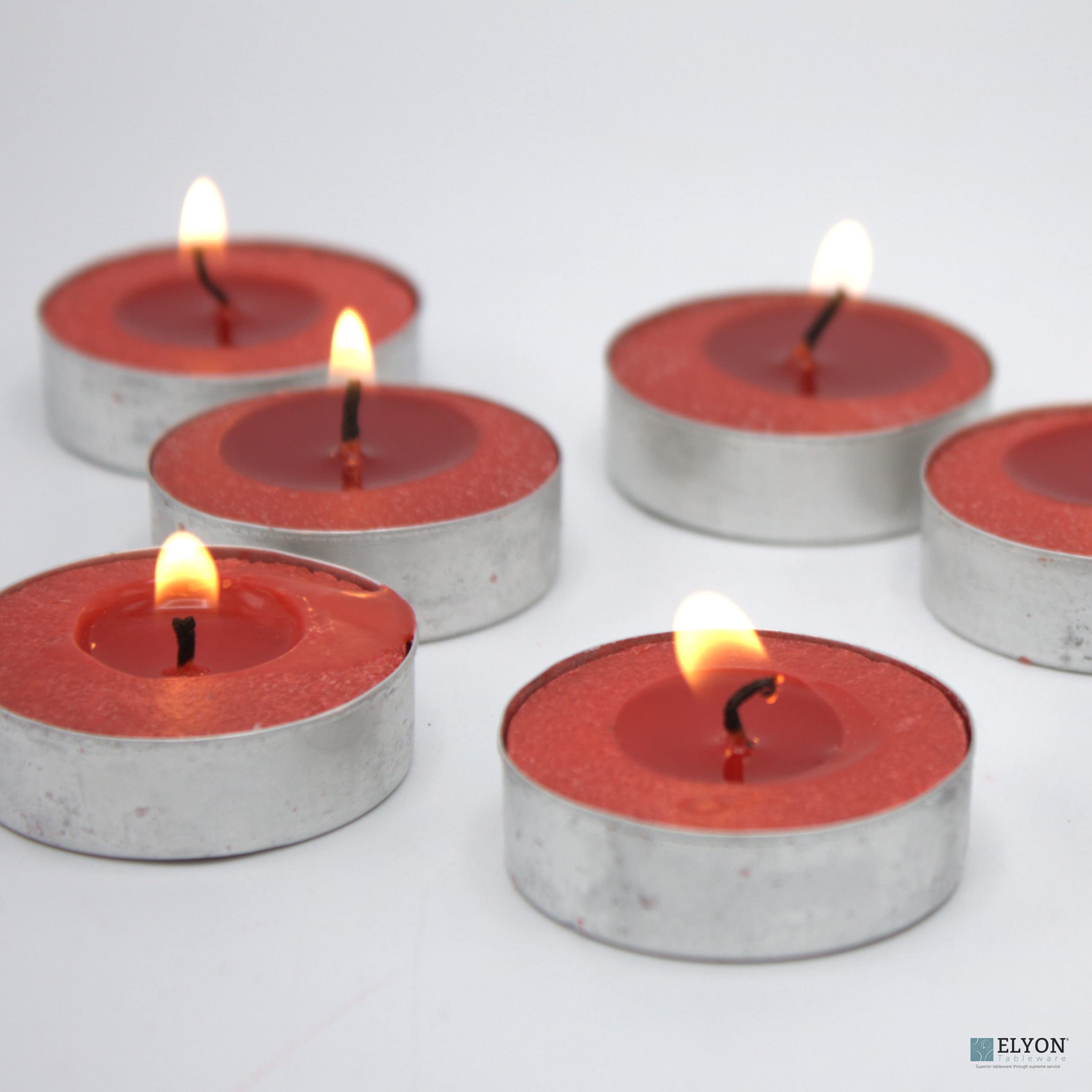 Elyon 96 Apple Cinnamon Scented Red Wax Tealight Candles in Tin Holder, Pleasant Fragrance 4 Hour Burn-Time