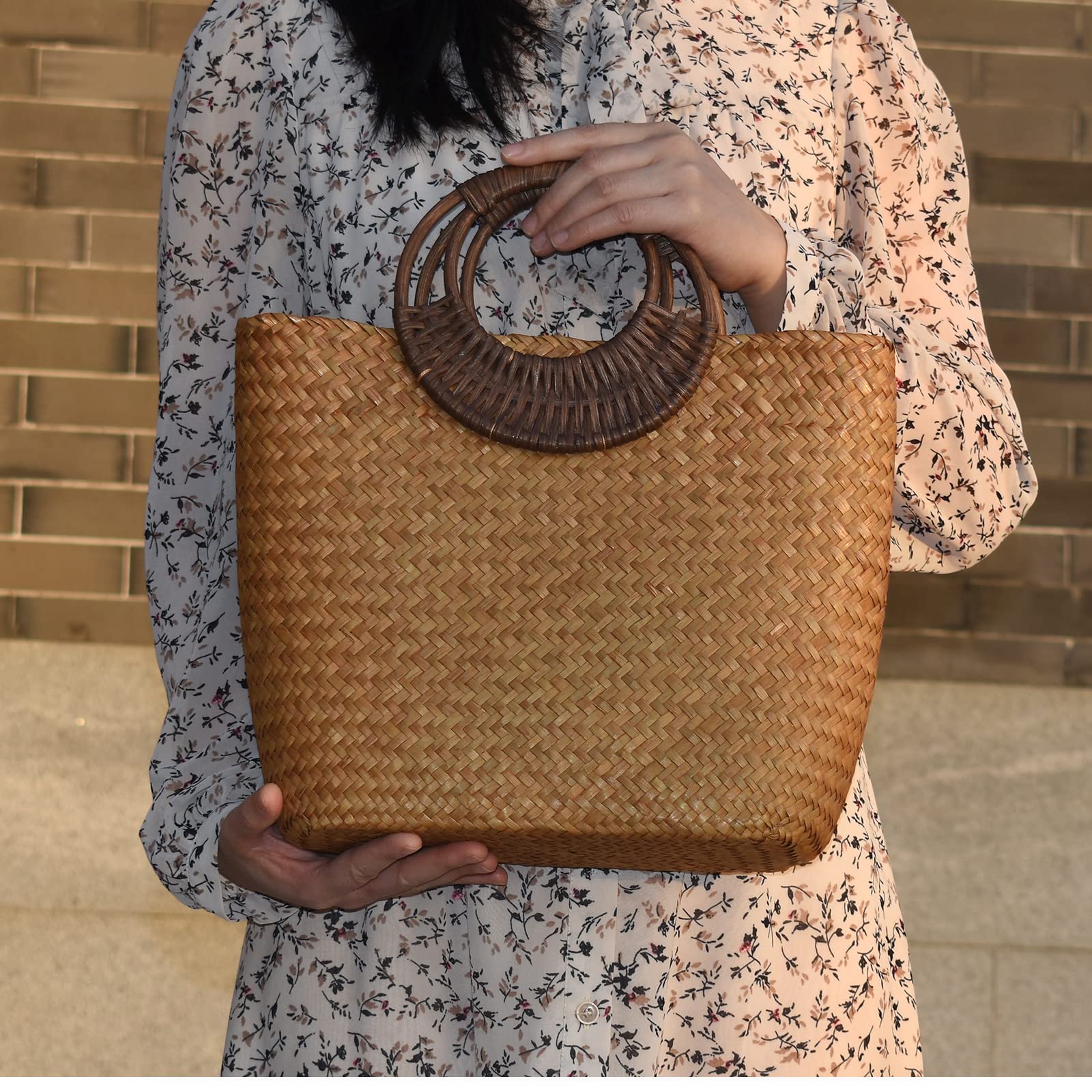 TICYACK Women's Top-handle Handbags, Handmade Straw Bag/Straw Purse for Womens for Daily Use, Beach, Travel