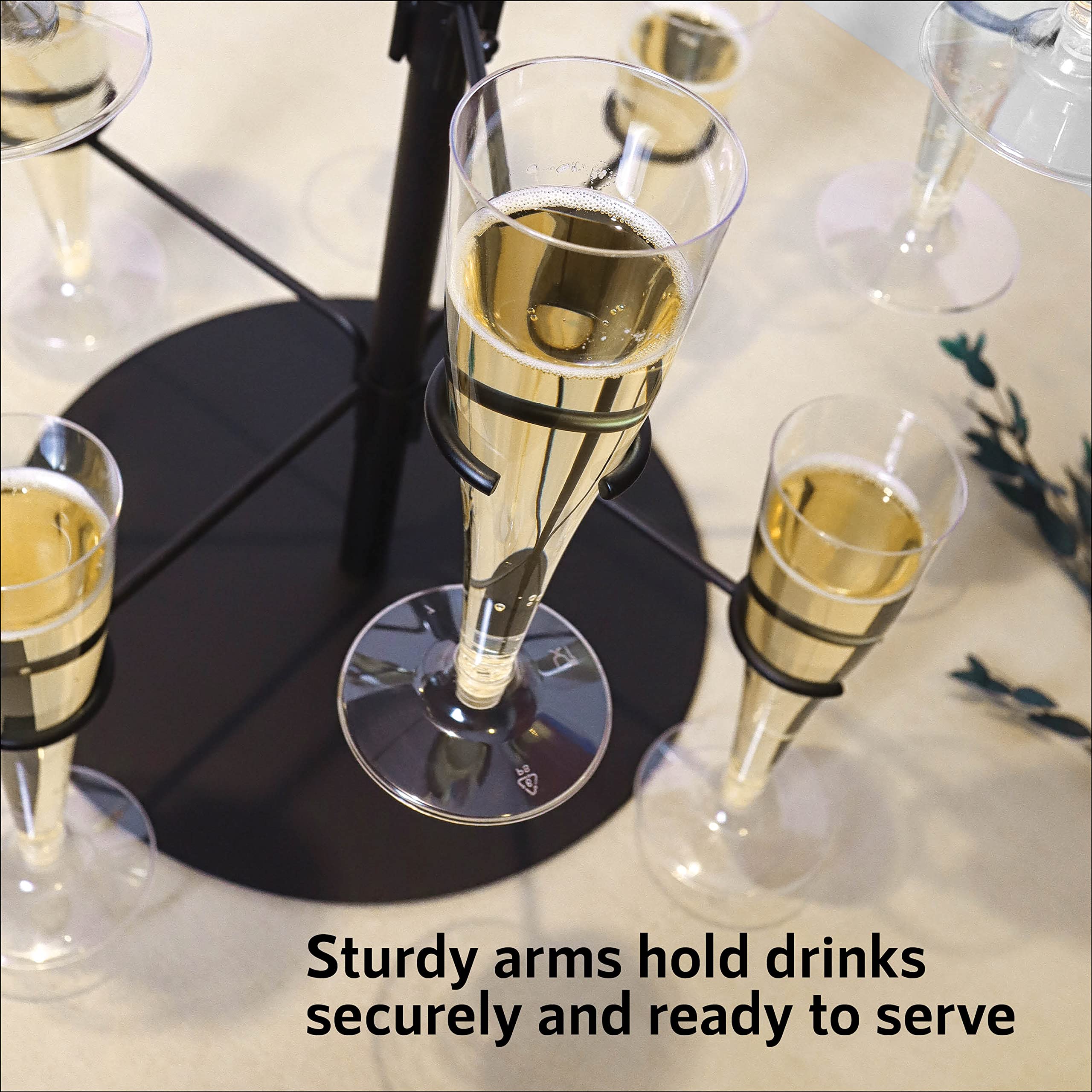 Cocktail Tree Stand, Wine Glass Flight Tasting Display For Drinks, 3 Tier - 12 Holders For Champagne, Cocktails, Martini, Margarita Cups at Weddings, Bridal Shower, Mimosa Bar Parties & Events (Black)