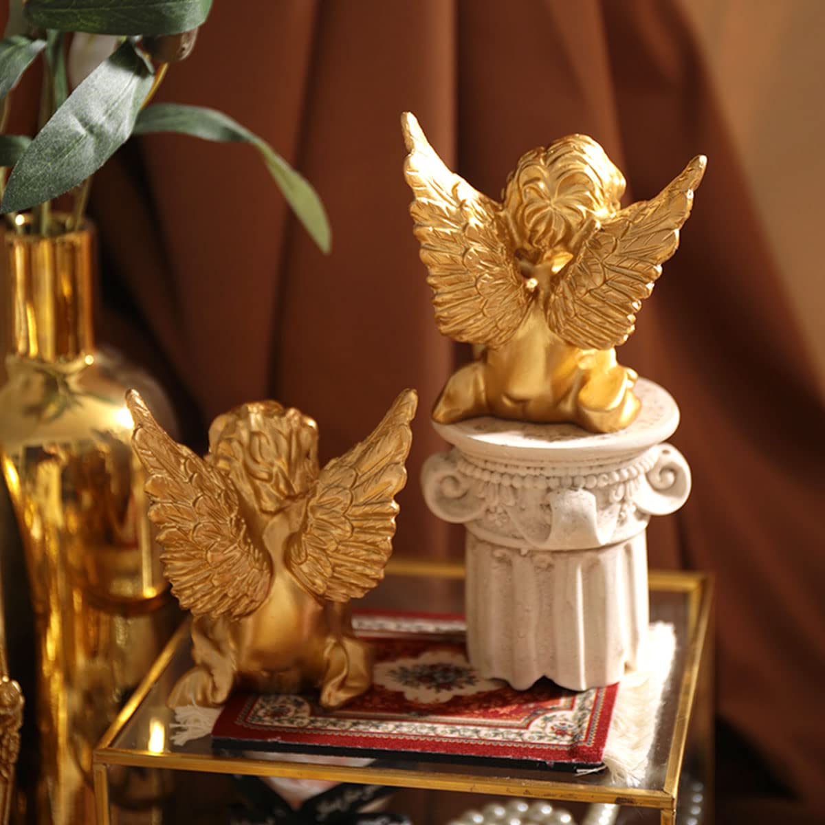 Golden Angel Small Decoration Resin StatueCreative Decoration Home Accessories Decoration Birthday Gift (Set of Angel Ornaments)