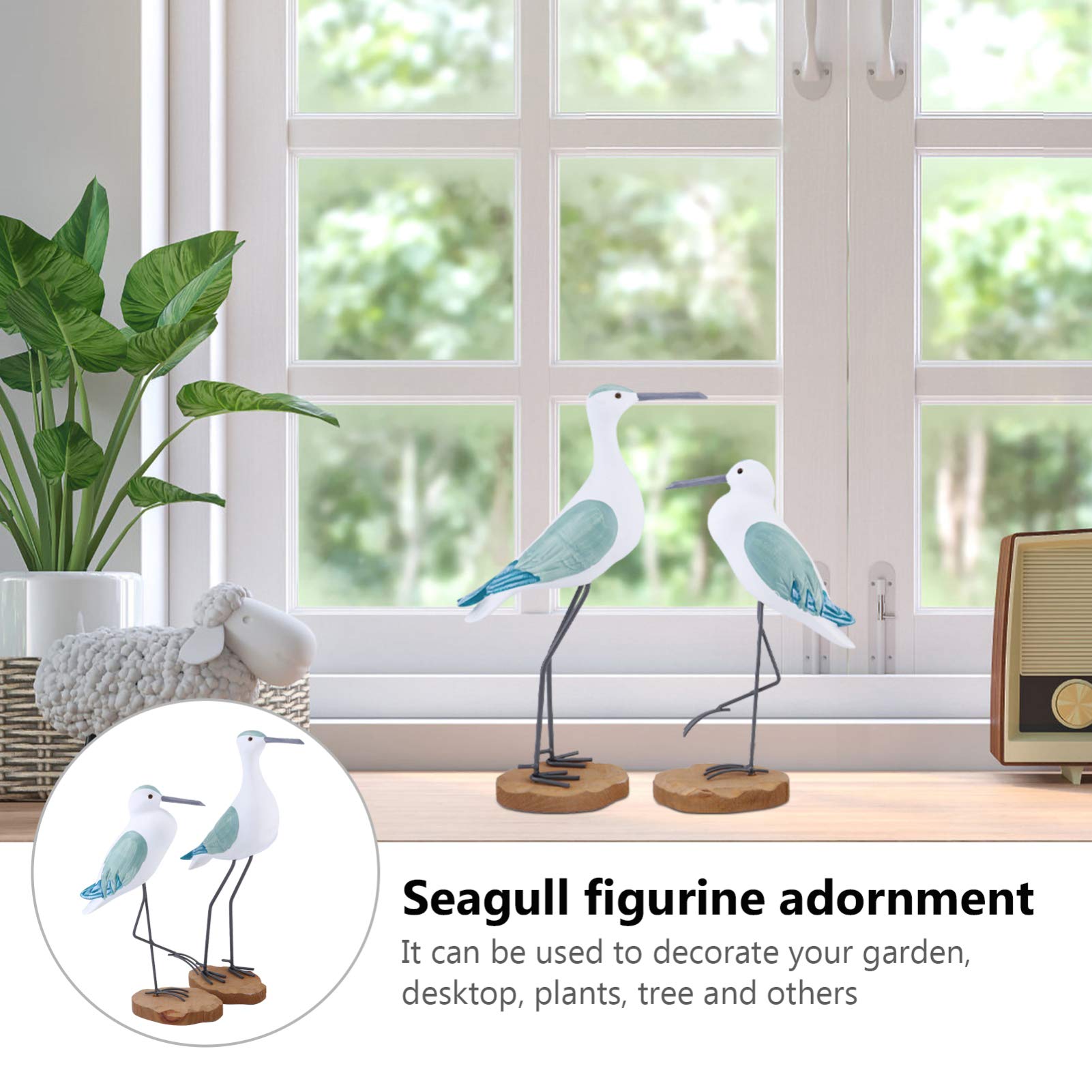 HEALLILY 2pcs Coastal Decor Wooden Seagull Figurine Bird Statue Nautical Coastal Ocean Home Decoration Green