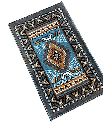 Southwest Native American Doorway Mat Area Rug Blue & Brown Design D143 (2 feet X 3 feet 4 inches)