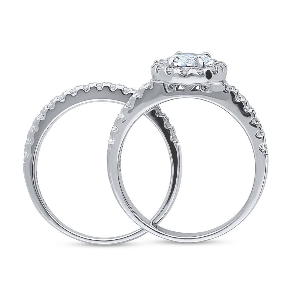 BERRICLE Sterling Silver Halo Wedding Engagement Rings Oval Cut Cubic Zirconia CZ Ring Set for Women, Rhodium Plated Size 5.5