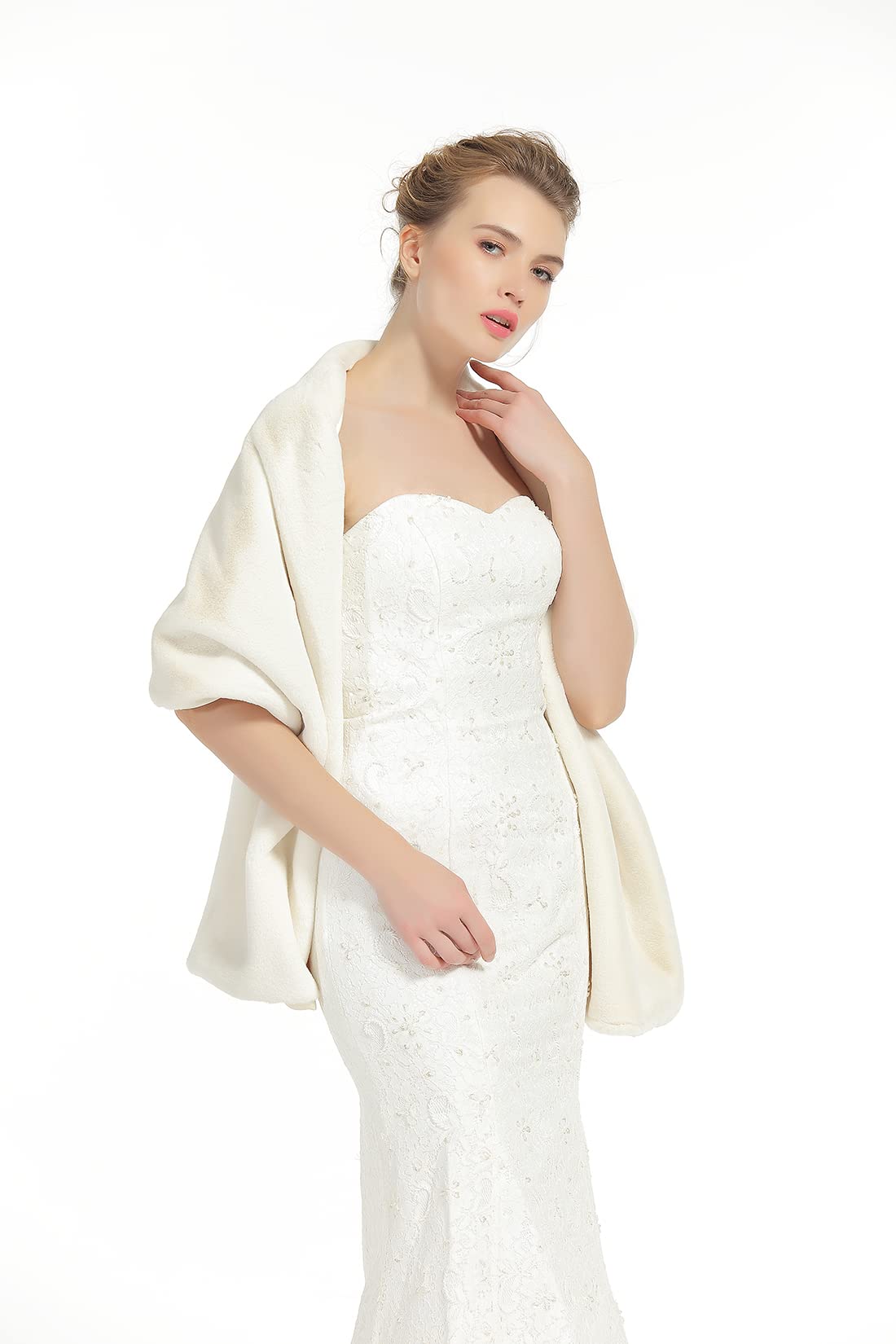 BEAUTELICATE Women Shawl Wrap Faux Fur Shrug Stole Scarf Winter Bridal Wedding Cover Up