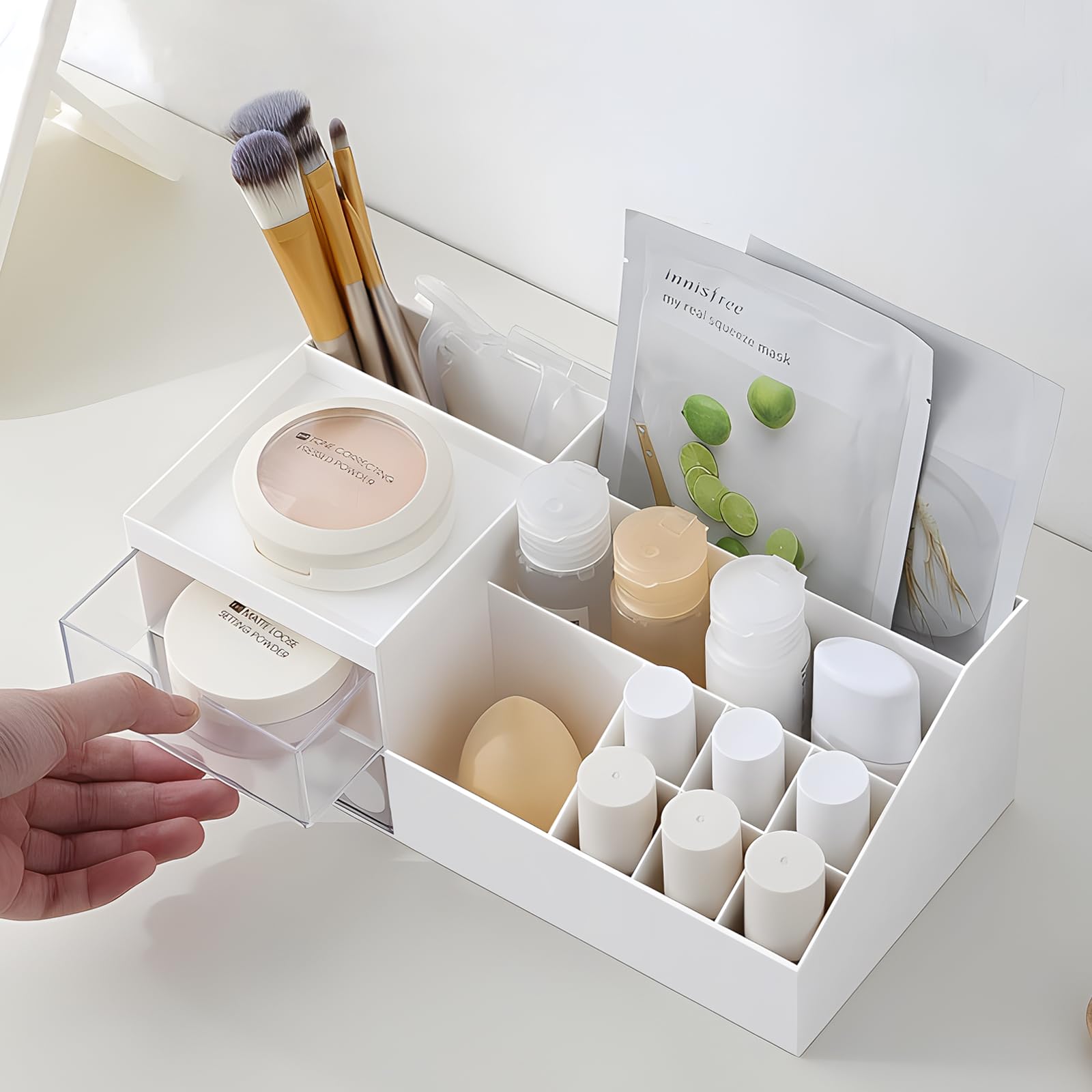 BREIS Multifunction Desk Organizer, Makeup Storage for Eyeshadows, Concealers, Powders, Nail Polish,9.65‘’x 4.8‘’x 3.67‘’ (White)