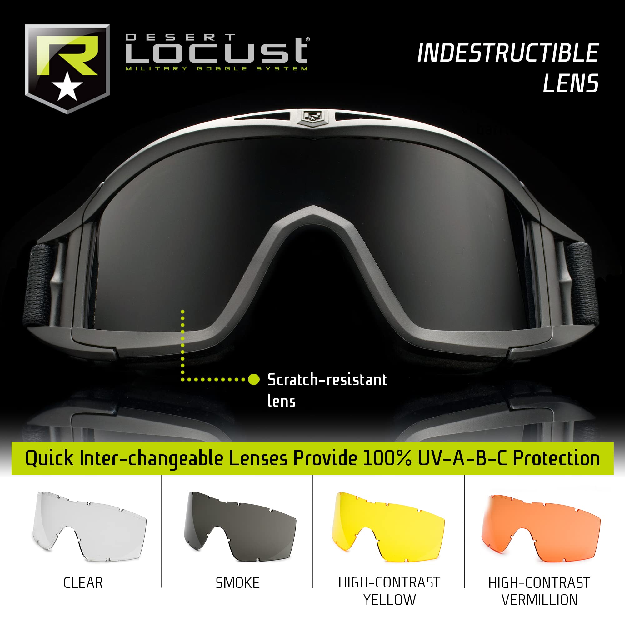 Revision Desert Locust Military Goggles Basic Kit β Clear Lens, Black Frame, One Size β Anti Fog Eye Protection Ballistic Goggles β Made in USA