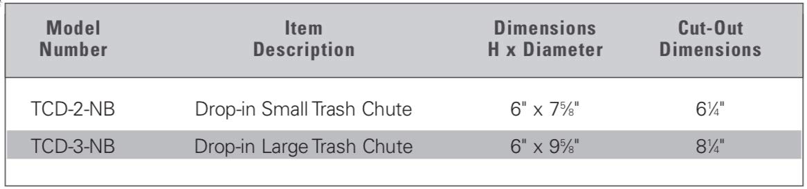 DISPENSE-RITE TCD-2-NB 6.25" Diameter Drop-in Trash Chute, Small, Stainless Steel