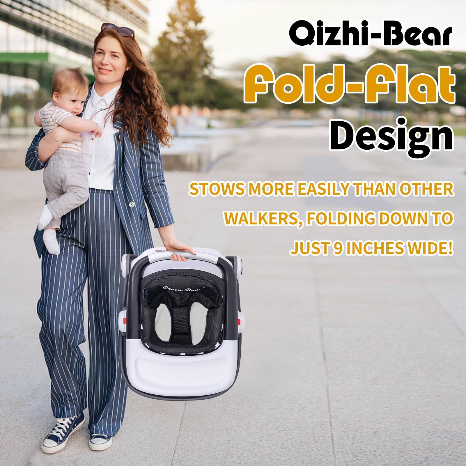 Baby Walker with Wheels, Activity Center with Mute Wheels Anti-Rollover, Learning-Seated, Walk-Behind, Height Adjustable Foldable Baby Walkers for Boys and Girls from 6-18 Months with Footrest…