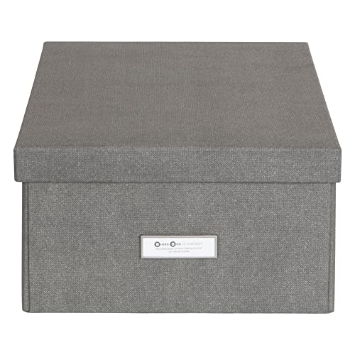Bigso Katia KD Collapsible Storage Box | Photo Storage Box with Labelframe for Easy Identification | Simple Assembly without Tools | Decorative Storage Boxes with Lids | 11.3"x15.4"x6.4" | Grey