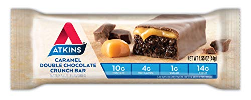 Atkins Caramel Double Chocolate Crunch Snack Bar, Protein Snack, High in Fiber, 2g Sugar, Keto Friendly, 5 Count